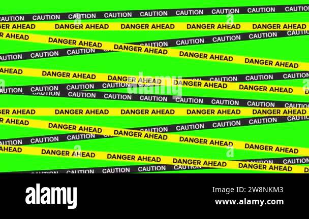 Danger Ahead and Caution Sign Line 4K Animation on Green Screen 4K ...