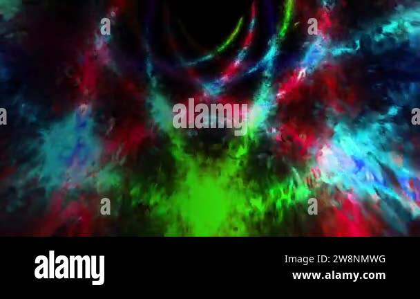 Abstract liquid tunnel with flowing oval shaped particles and streams ...