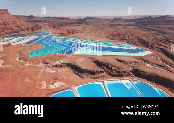 Utah circa-2019. Aerial view of Potash evaporation ponds. Shot from ...