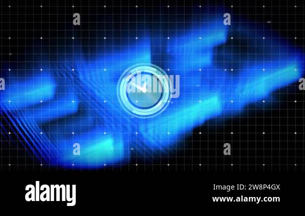 Animation of scanner with clock face processing, colourful game and ...