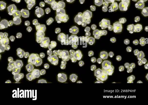 Many light bulb floating in air on black background. Creativity concept ...