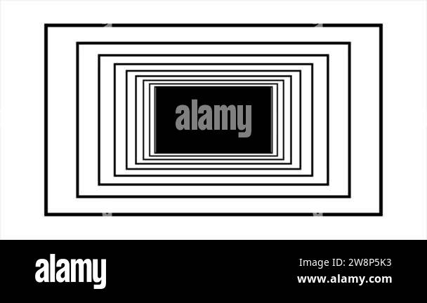 Infinity flight through black rectangle in tunnel. Seamless geometric ...