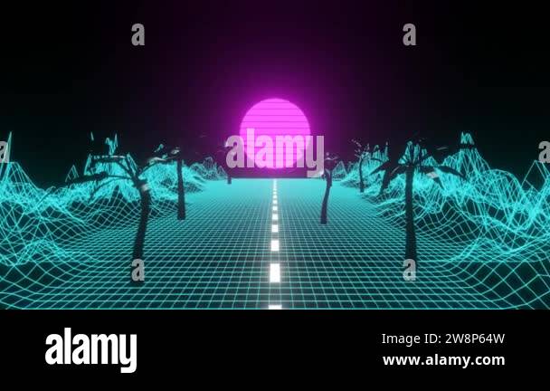 3d animation. 80s retro styled of the 1980s style. 4k video of neon ...