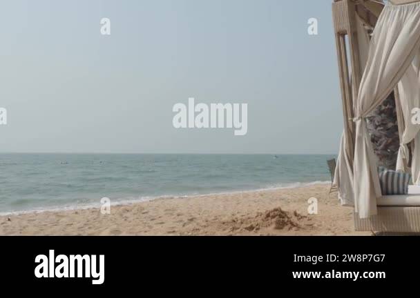 Beach Sea waves and blue sky. Sea waving by wind. Static Camera ...