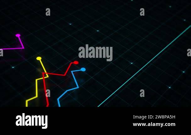 Linear chart of digital income made in tech style with high tech grid ...