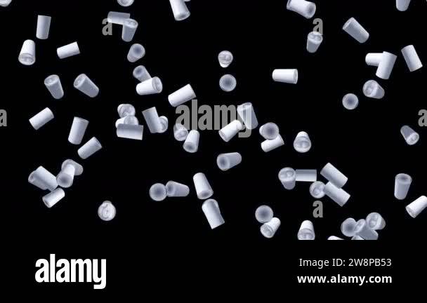 Many cans floating in air on black background. No label beverage cans ...