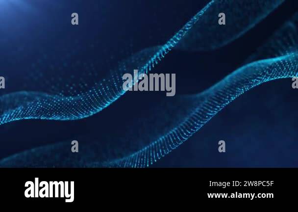 Live animation blue background. Movement chaotic 3d wave, spiral ...