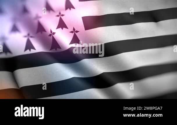 International flag of Brittany . Brittany flag seamless closeup waving ...