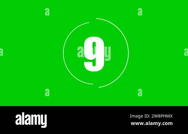 Flat cartoon countdown number ten to one animation on green screen ...