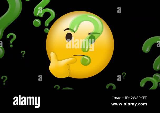 Animation of question marks floating over thinking emoji on black ...