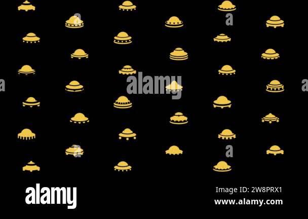 looping animation yellow ufo icons. Black background. motion. 10 ...