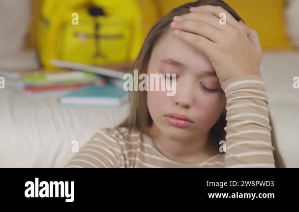 teenager girl is going through adolescence problems, school failure ...