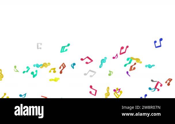 Many colorful musical notes floating in air on white background. Music ...