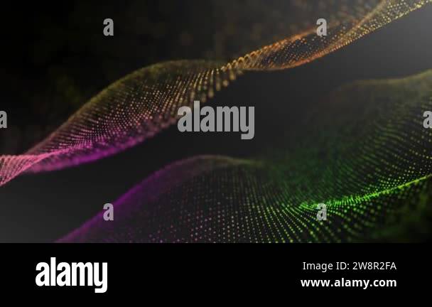 Live animation black background. Movement chaotic 3d wave, spiral ...