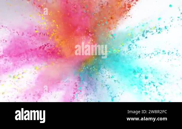 Super slow motion of colored powder explosion isolated on white ...