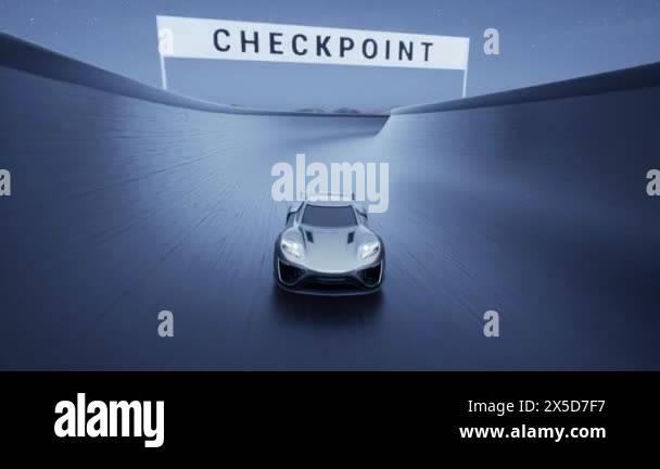 CGI gameplay screen of driving modern grey supercar and passing several ...