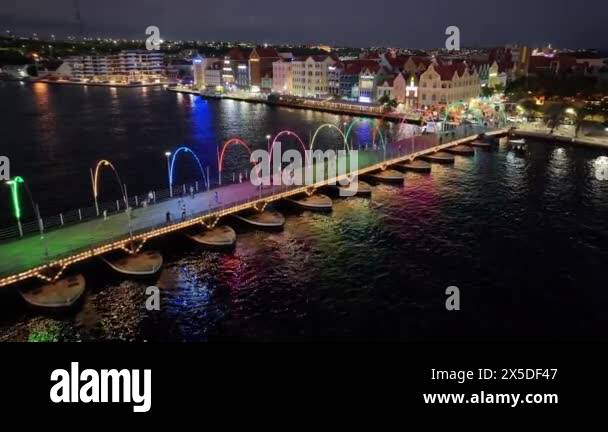 Colorful Catwalk At Punda In Willemstad Curacao. Cityscape Night Scape ...