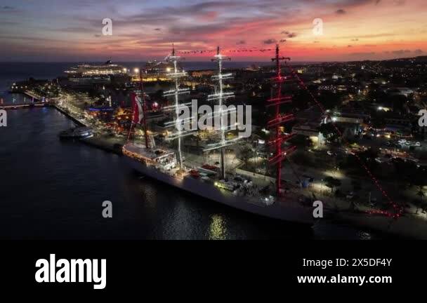 Punda At Night At Punda In Willemstad Curacao. Cityscape Skyline ...