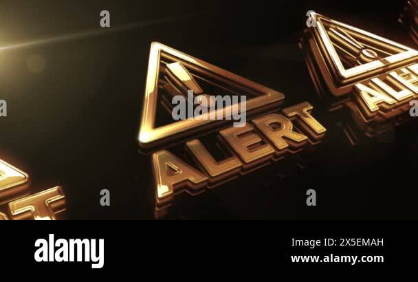 Alert warning exclamation mark golden metal shine symbol concept ...