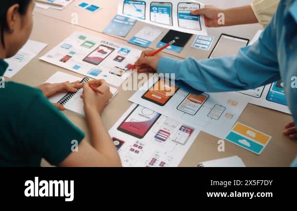 Panorama video of startup company employee planning on user interface ...