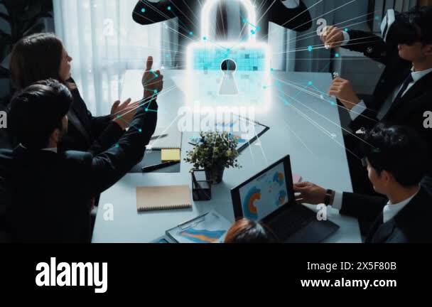 Manager using VR glass to connect security protection with hologram of ...