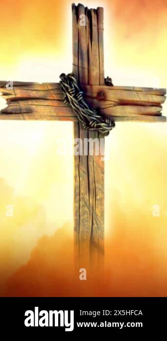 Vertical Golden Morning Cross Silhouette with Light Beams 4K Loop ...