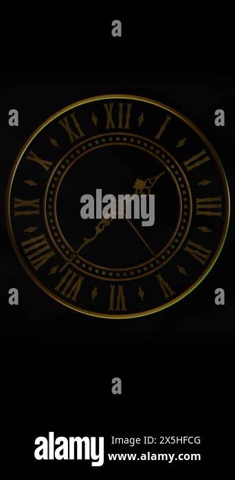 Vertical Golden Roman Numeral Clock on Black 4K Loop features a gold or ...