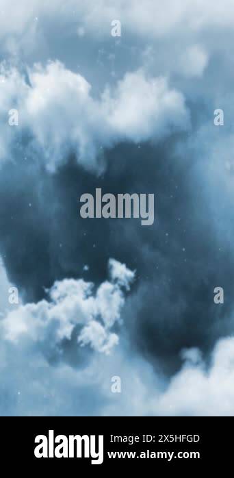 Vertical Flying into the Blue Cloudy Sky 4K Loop features a camera view ...