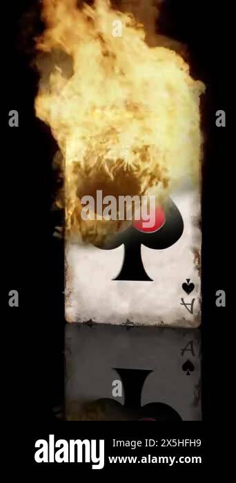 Vertical Flaming Ace of Spades Card with Reflection 4K Loop features a ...