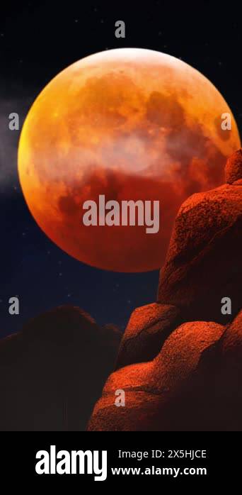 Vertical Blood Moon View Through Cliffs 4K Loop features a view through ...