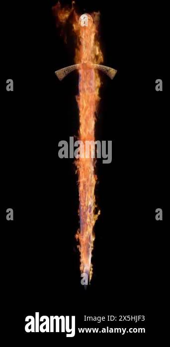 Vertical Flaming Sword on Black Background 4K Loop features a ...