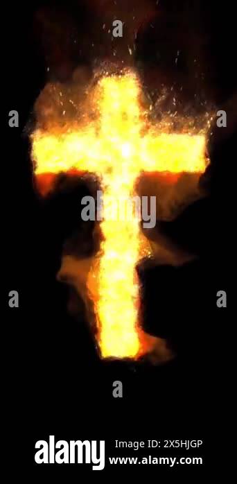Vertical Burning Cross on Black 4K Loop features a Christian Cross ...