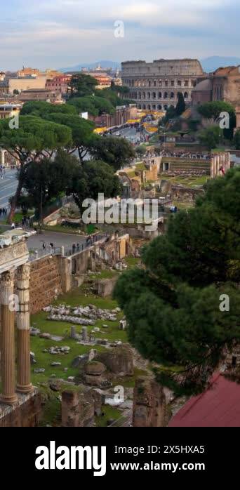 Rome, Italy - February 16, 2024: Ancient roman Ruins and distant view ...