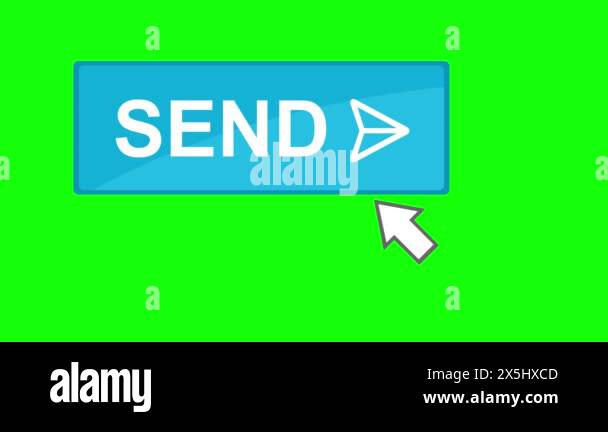video animation mouse cursor clicking on send button digital, on a green chroma key background ...