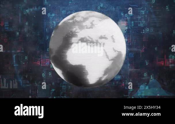 Animated Digital Globe Featuring Binary Code Overlay And World Map Depicting Advanced