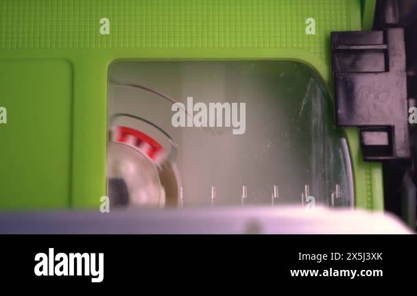 Green VHS Video Cassette Tape Starts Playing in Player, Macro Close Up ...