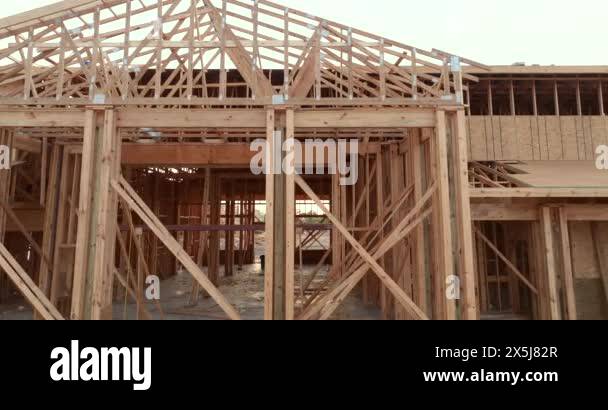 Construction wooden frame of new apartment condo. Development of ...