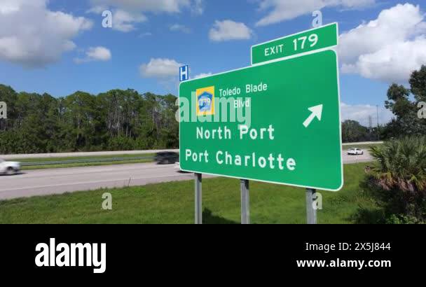 Interstate freeway exit sign in Florida, USA. I-75 highway interchange ...