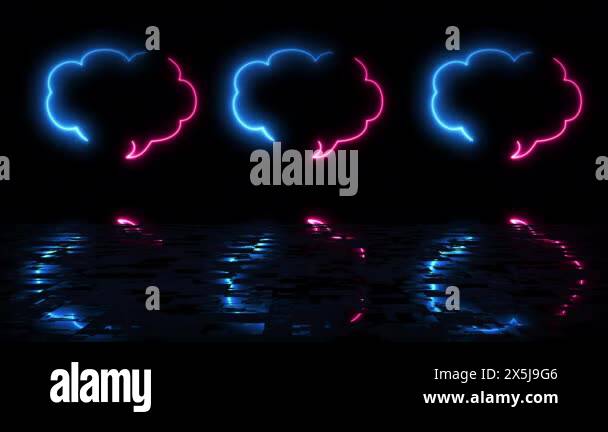 Cloud shape text msg icon animation in 4K reflective black bg. Chatting ...