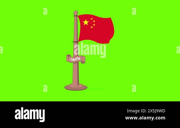 China flag in cartoon style 2d animation green screen 4k animated video ...