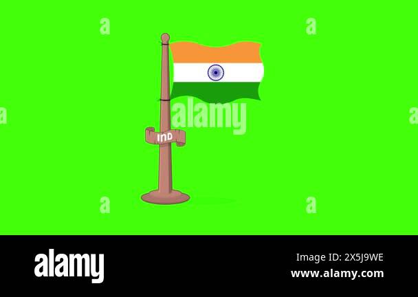 India flag in cartoon style 2d animation green screen 4k animated video ...