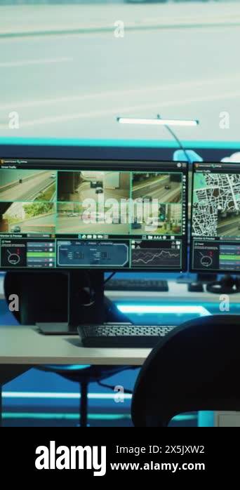 Vertical Video Public security observation room equipped with CCTV ...