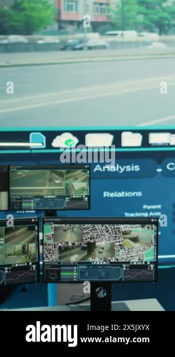 Vertical Video Empty observation room with a big screen to monitor ...