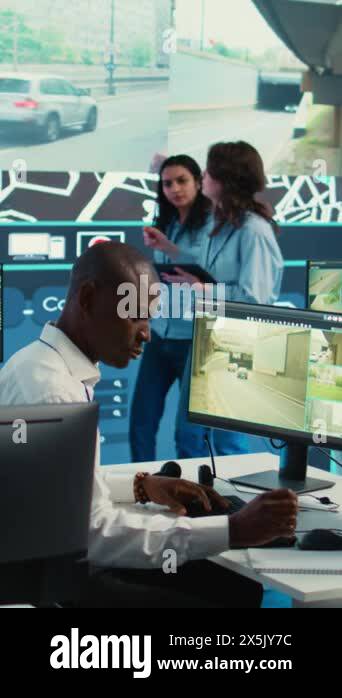 Vertical Video African american agency employee gathers data for order ...