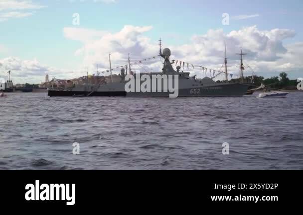 Warship, combat ship. Naval forces, navy. Gray Russian battleship on ...
