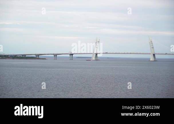 Western high-speed diameter ZSD in St. Petersburg, Russia. Road bridge ...