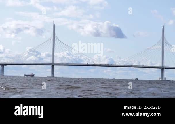 Western high-speed diameter ZSD in St. Petersburg, Russia. Road bridge ...