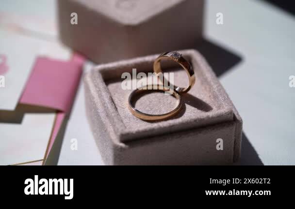 Wedding rings. Pair of marriage symbols. Love of bride and groom ...