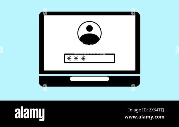 Laptop with a login screen user icon and password animated on a light ...