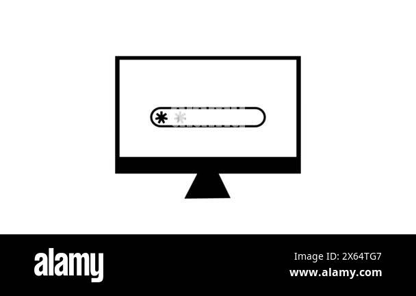 Computer Monitor Displaying Password Field With Asterisks Icon Animated On A White Background